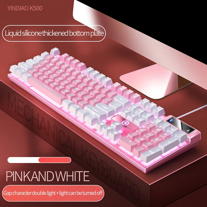 K500 104-Key Wired Gaming Keyboard - White Pink Keycaps | Laptop & PC ...