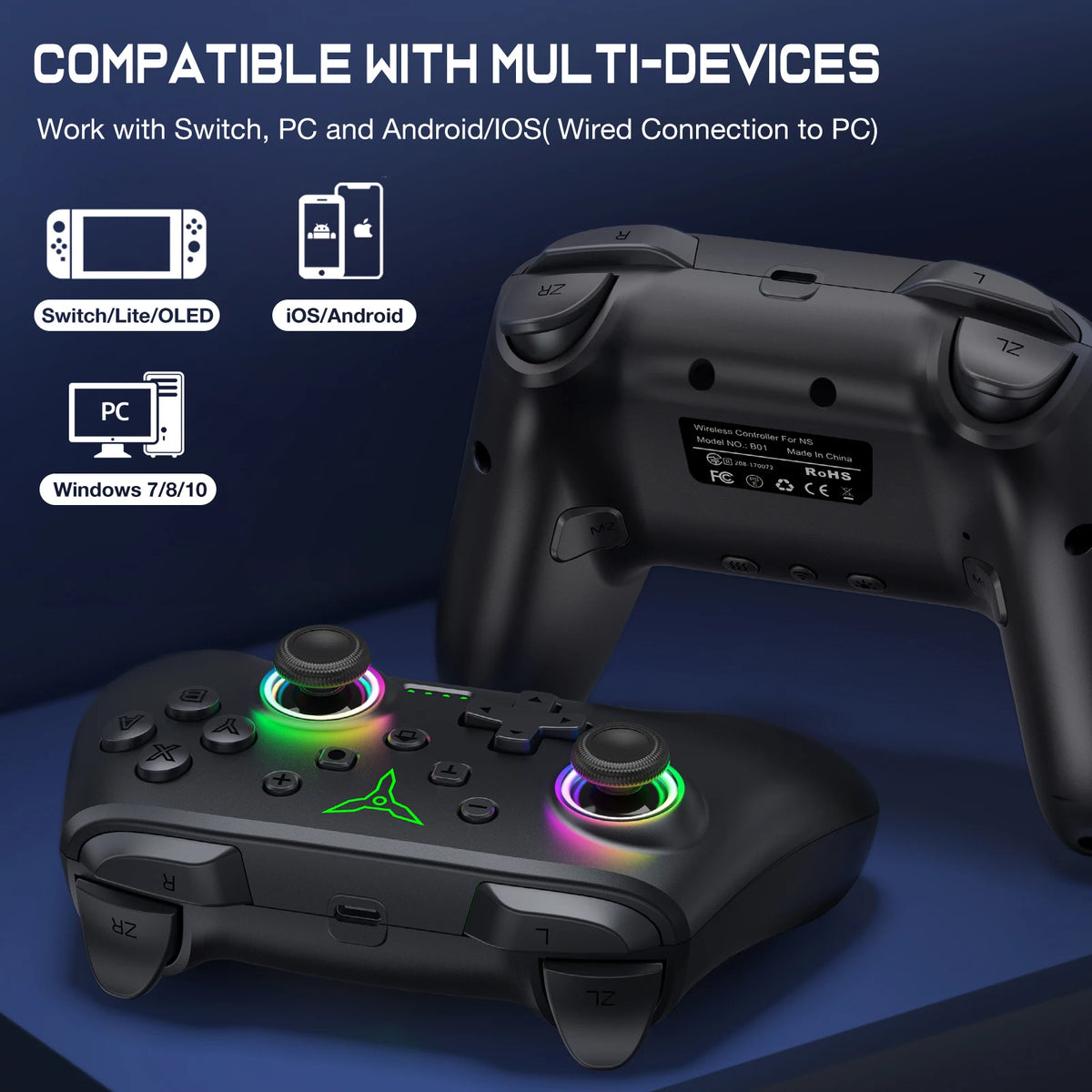 Dinofire Wireless RGB Controller for Switch, PC, and Mobile - Multi ...