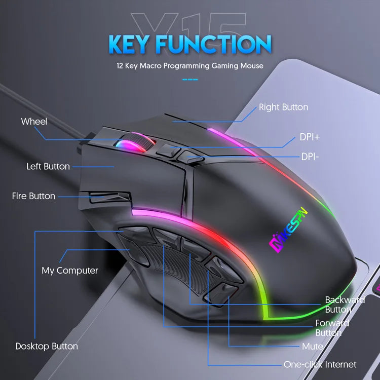 12800 DPI RGB Gaming Mouse | 12 Programmable Keys, Macro Support ...