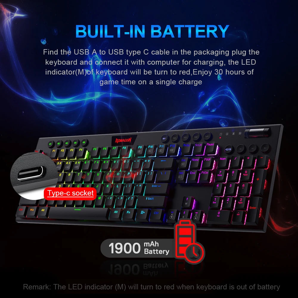 REDRAGON Horus K618 RGB Mechanical Gaming Keyboard - Bluetooth 5.0, Wi ...