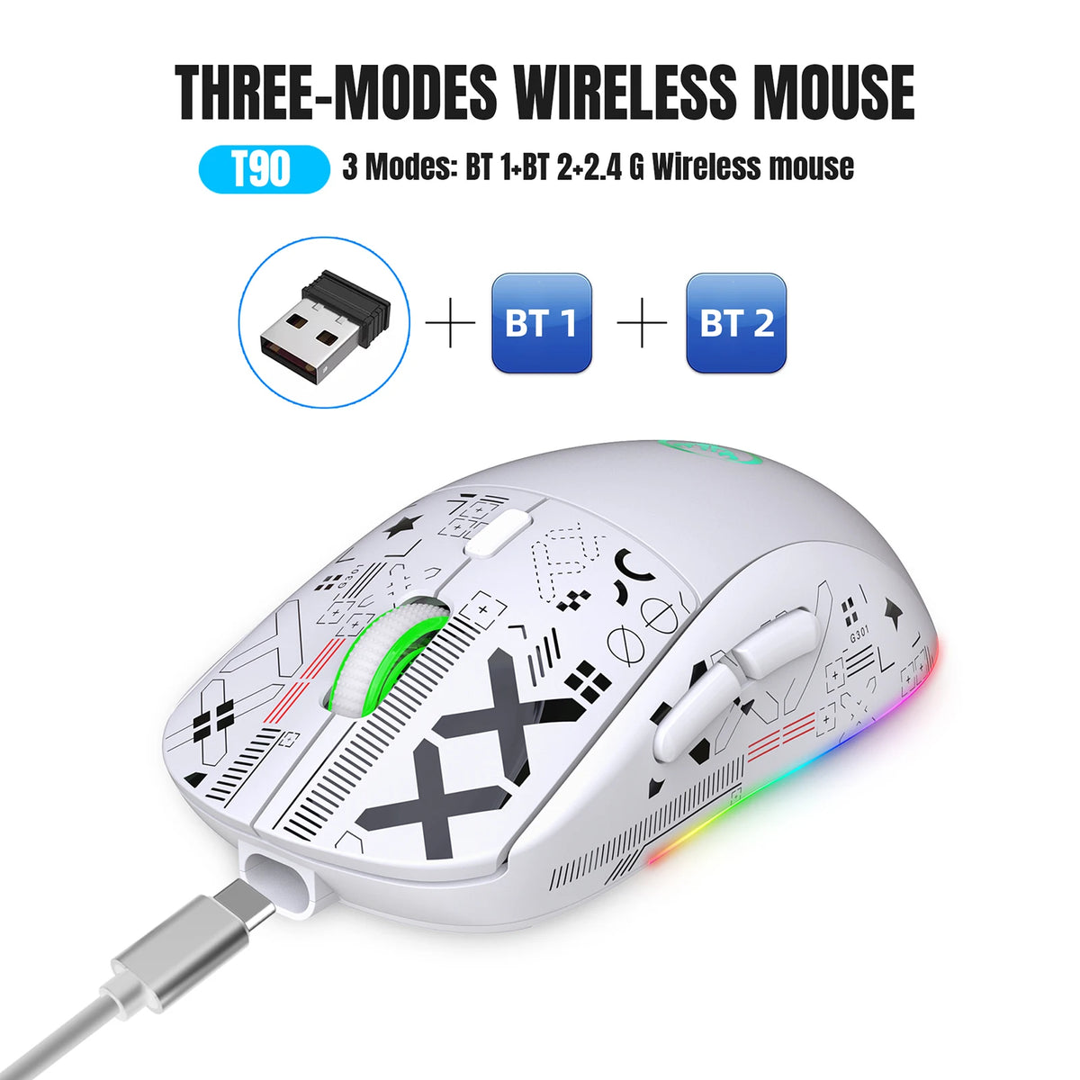 Hongsund T90 Wireless RGB Mechanical Gaming Mouse | 3600 DPI ...