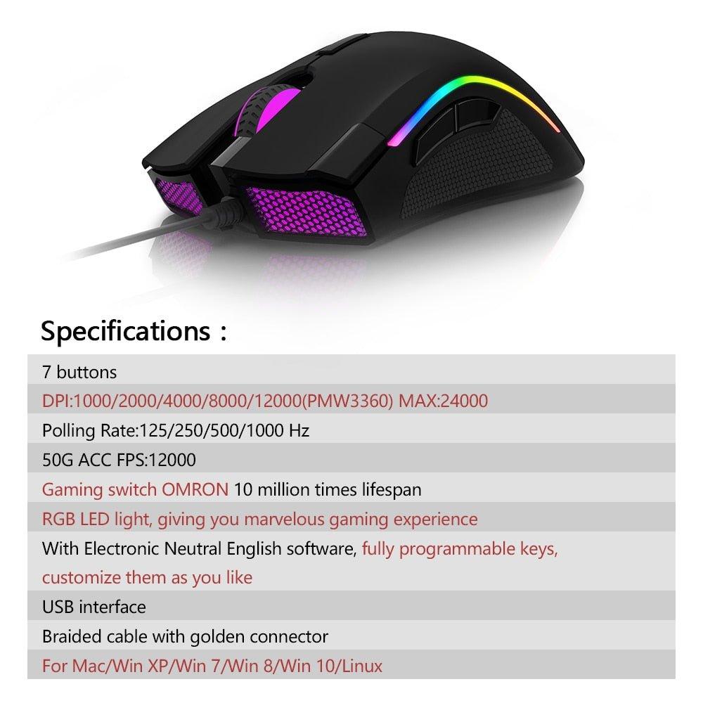 Delux - M625 PMW3360 Sensor Gaming Mouse 12000DPI with Fire Key for FP ...