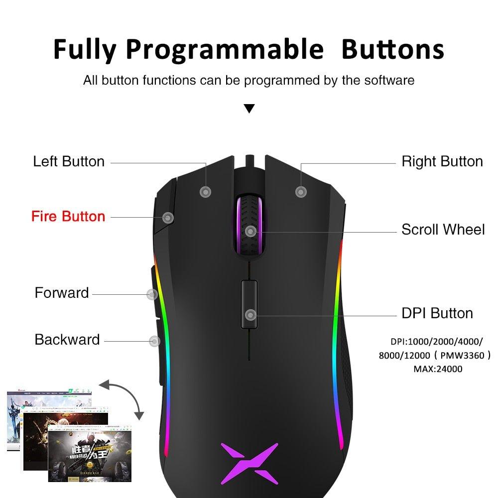 Delux - M625 PMW3360 Sensor Gaming Mouse 12000DPI with Fire Key for FP ...